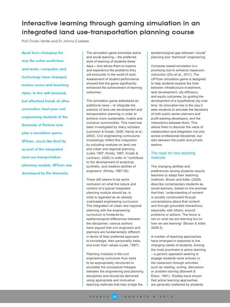 8386interactive Learning Through Gaming Simulation in An Integrated Land Usetransportation ...