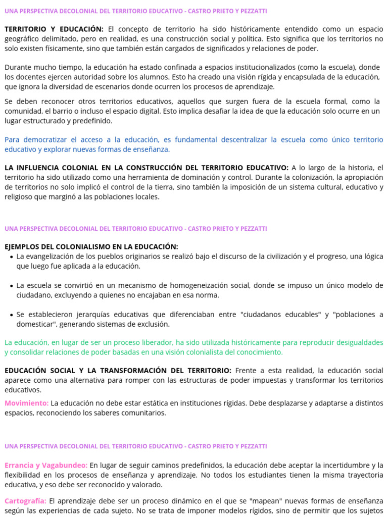 Una Perspectiva Decolonial Del Territorio Educativo - Castro Prieto y ...