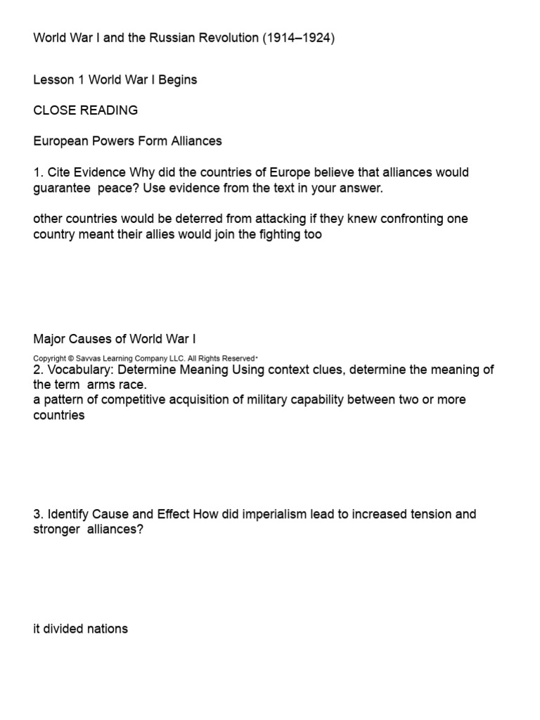 World War I Begins | PDF