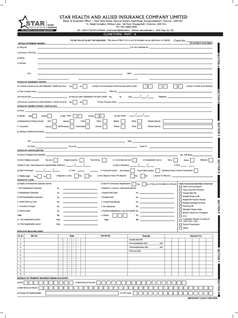 Star Health Claim Forms | PDF | Identity Document | Access Control