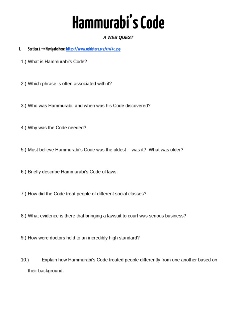 REESE HOBGOOD - STUDENT - Hammurabi Web Quest | PDF