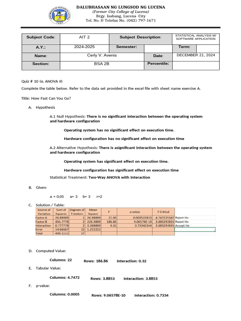 Statistical Analysis with ANOVA Results | PDF | Analysis Of Variance ...