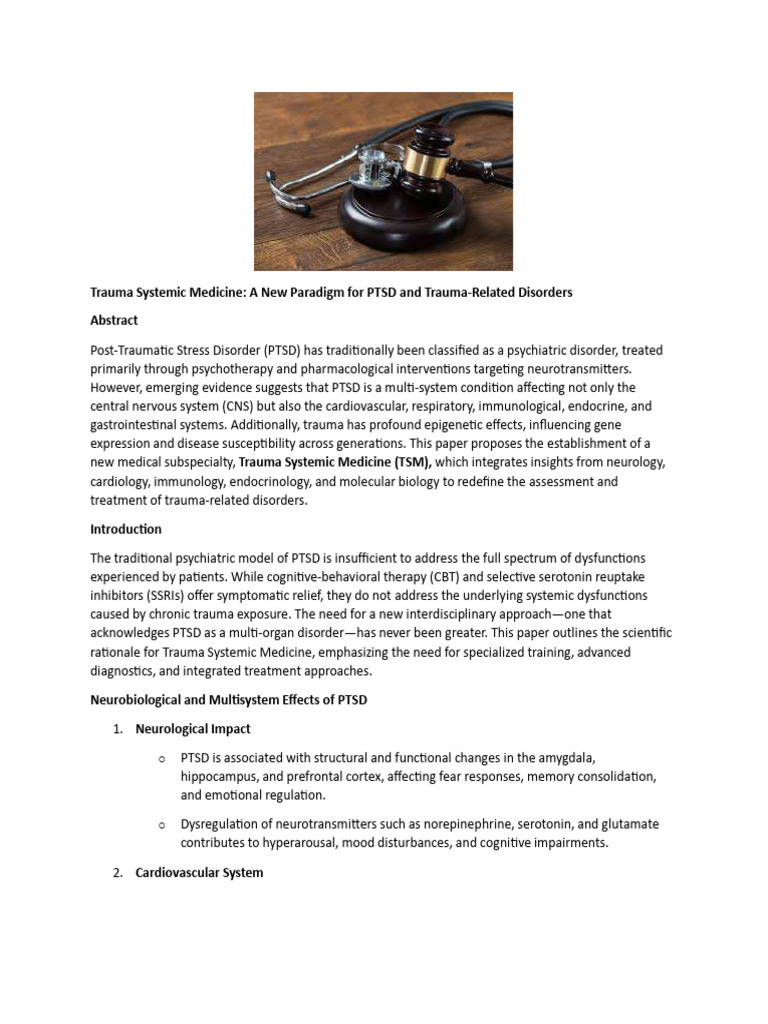 Trauma Systemic Medicine: A New Paradigm For PTSD and Trauma-Related ...