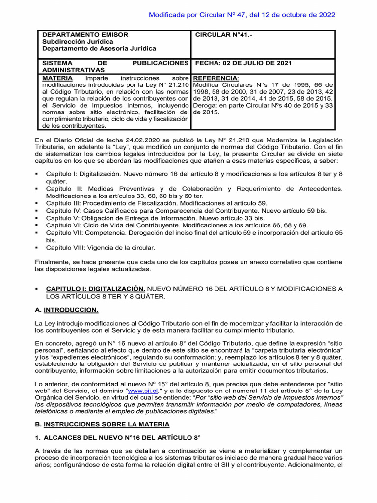 Circular 41 de 02.07.2021 Sii | PDF