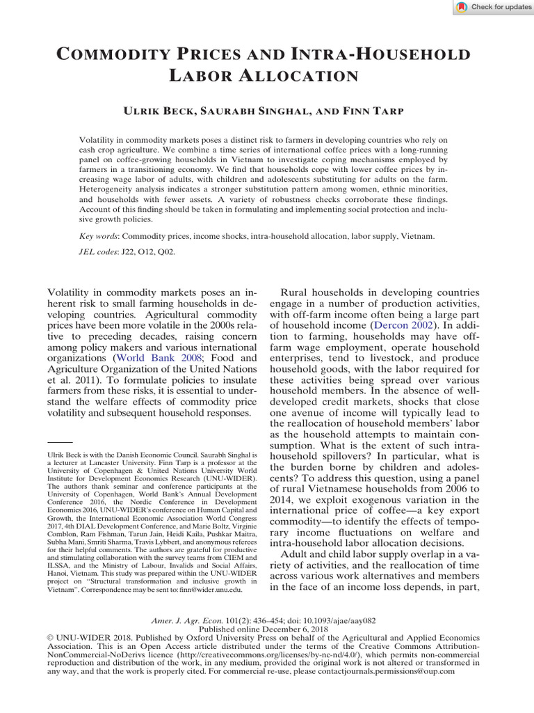 American J Agri Economics - 2018 - Beck - Commodity Prices and Intra Household Labor Allocation ...