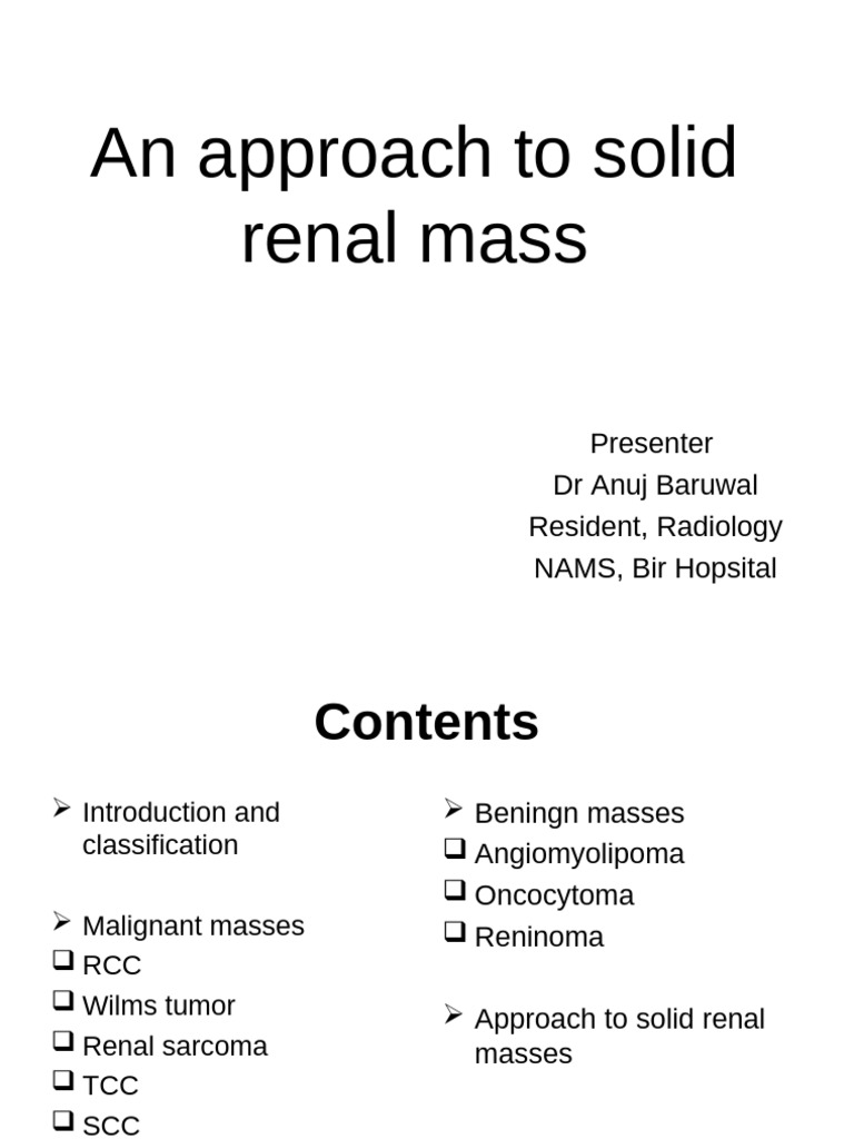 An Approach To Solid Renal Mass | PDF | Metastasis | Kidney
