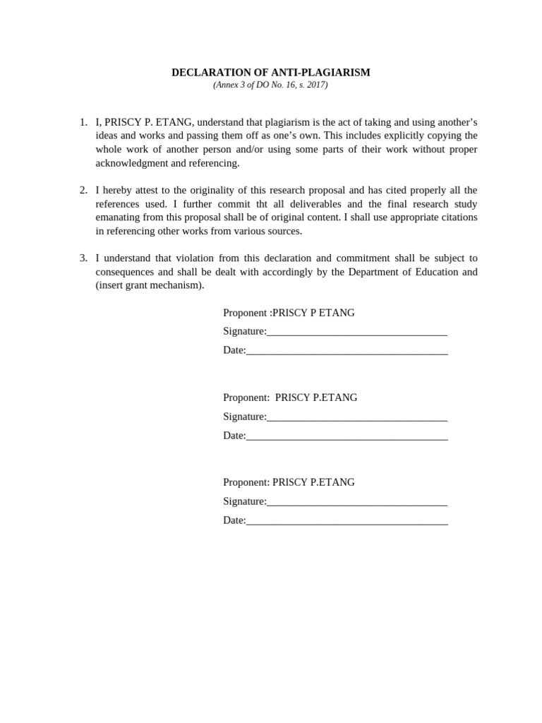 Anti-Plagiarism Declaration Form | PDF