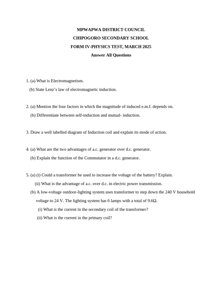 Electromagnetism Test Questions | PDF