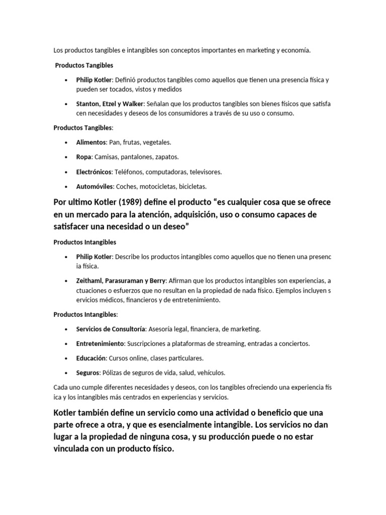 Productos Tangibles e Intangibles Explicados | PDF | Marketing | Economias