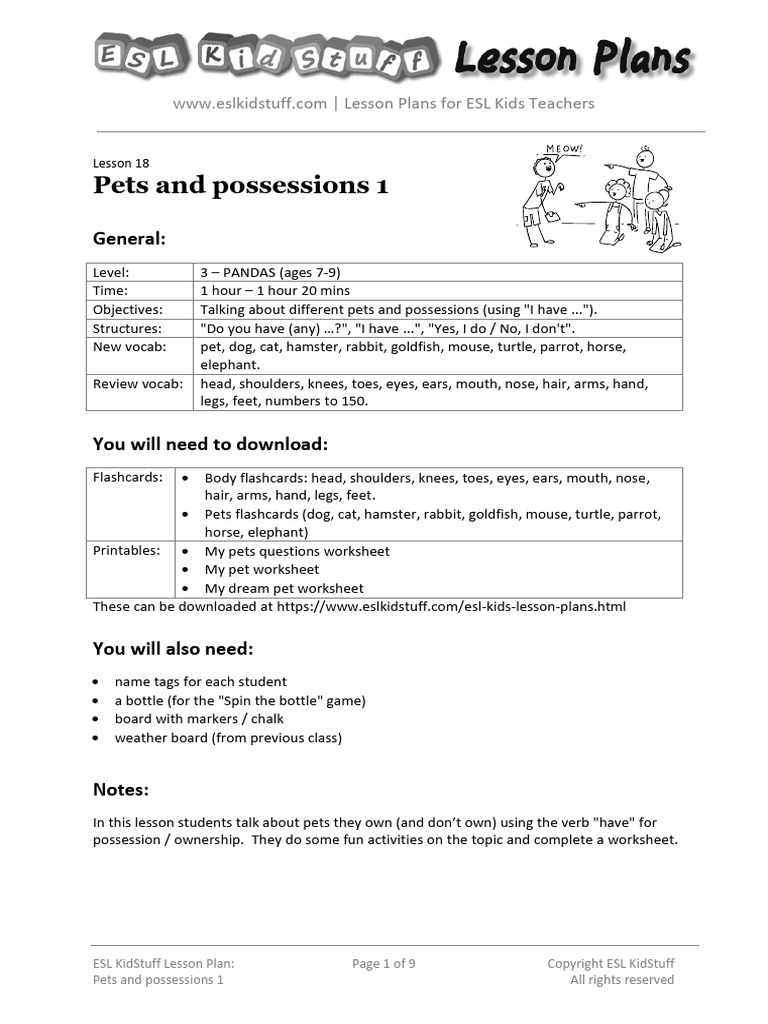 PDF Level 3 Lesson 18 Pets and Possessions 1 US | PDF | English As A ...