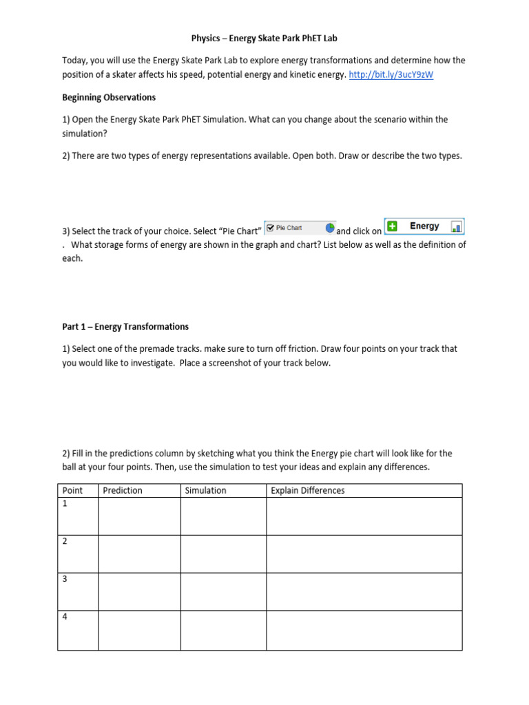 Energy Transformations in Skate Park Lab | PDF | Friction | Kinetic Energy