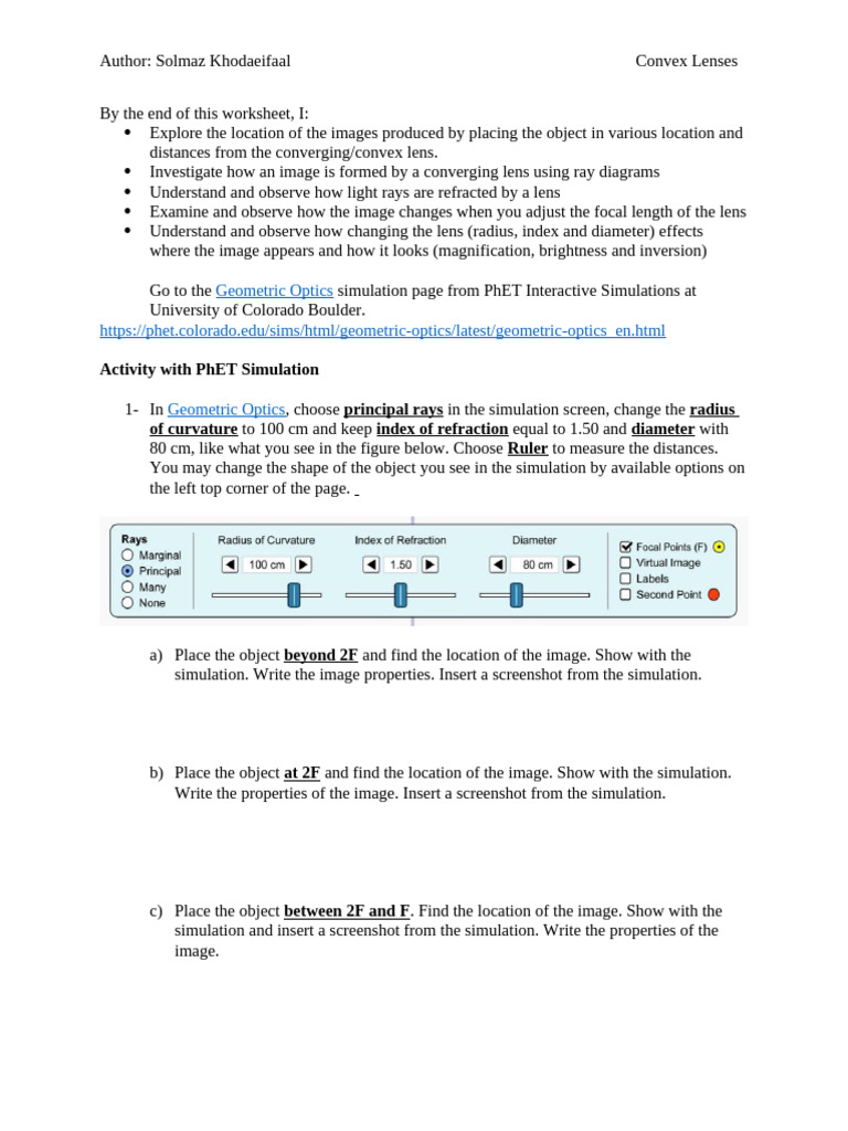 Exploring Convex Lenses with PhET Simulation | PDF | Waves | Atomic