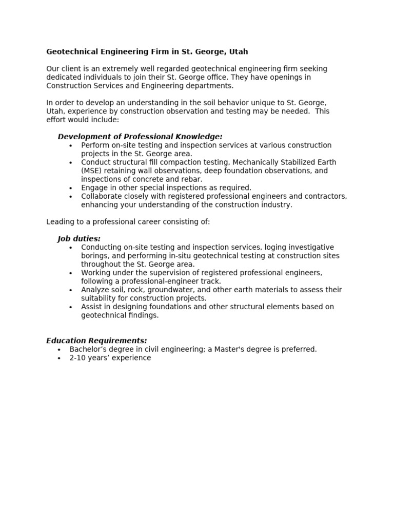 Geotechnical Engineering Jobs in St. George | PDF