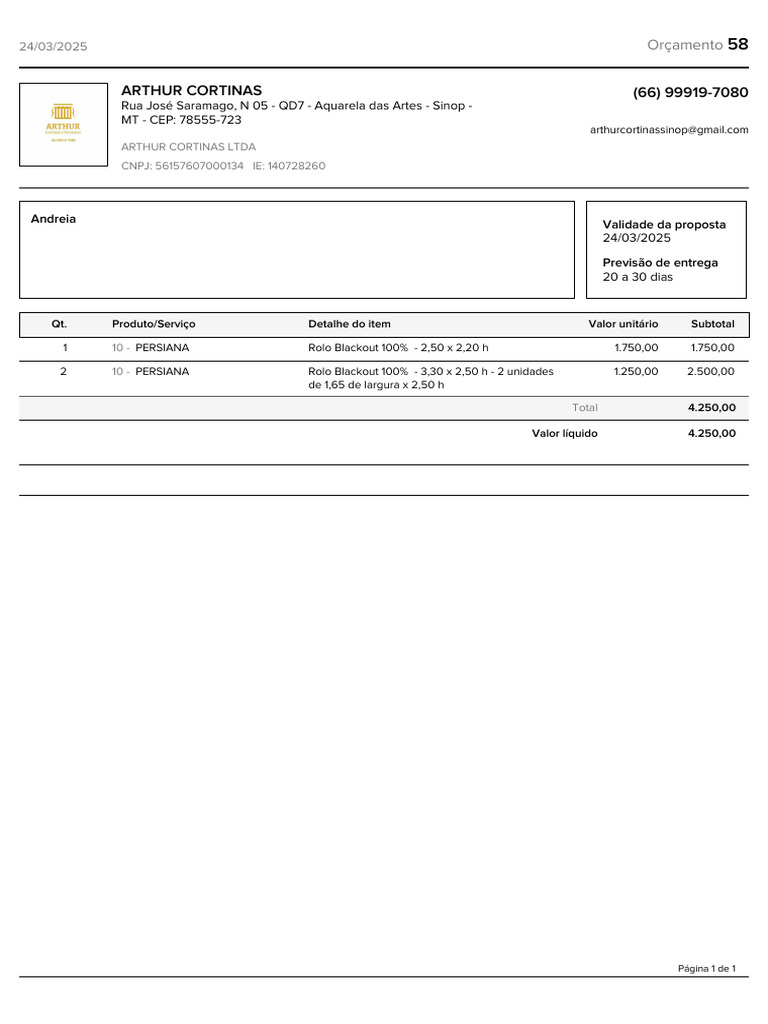 Andreia - 24-03-2025 - Orcamento58 | PDF