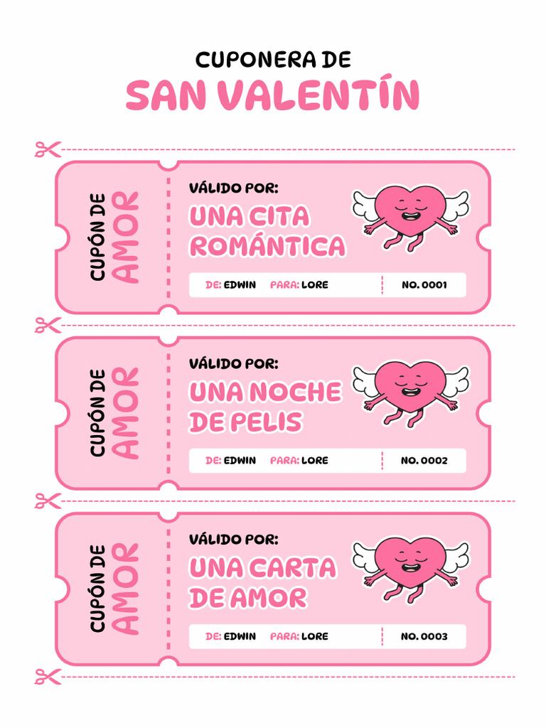 Documento A4 Cupón de San Valentín Ilustrado Rosa | PDF