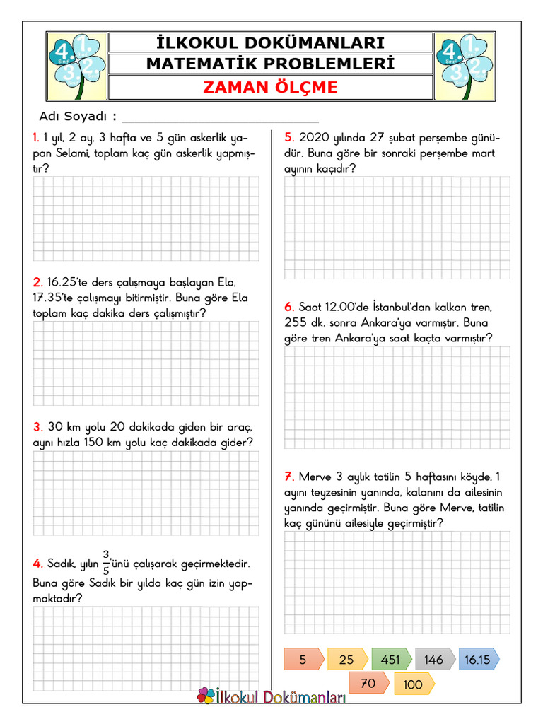 4 Sinif Zaman Olcme Problemleri | PDF