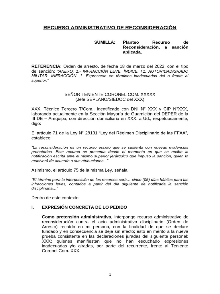 Recurso Reconsideración Administrativa | PDF