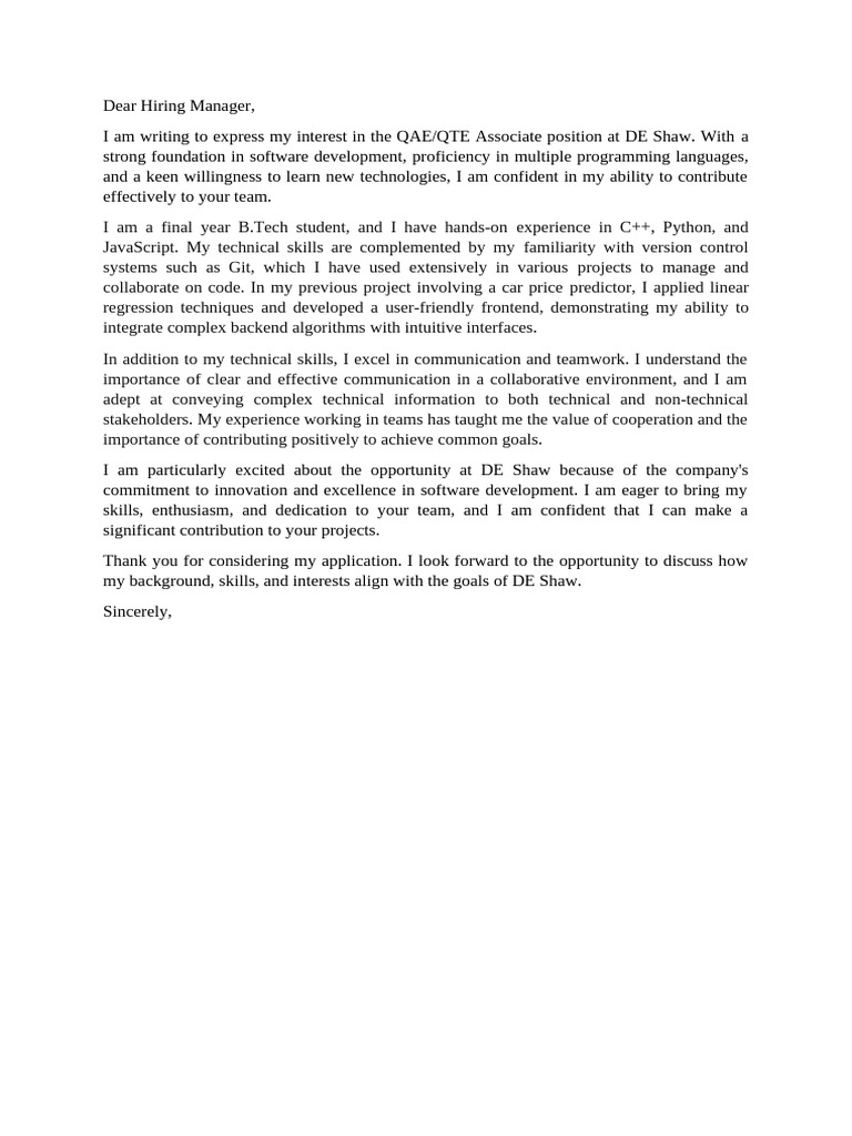 Cover Letter ENTNT | PDF