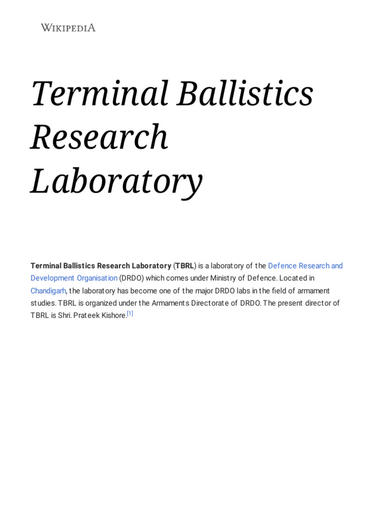 Terminal Ballistics Research Laboratory - Wikipedia | PDF