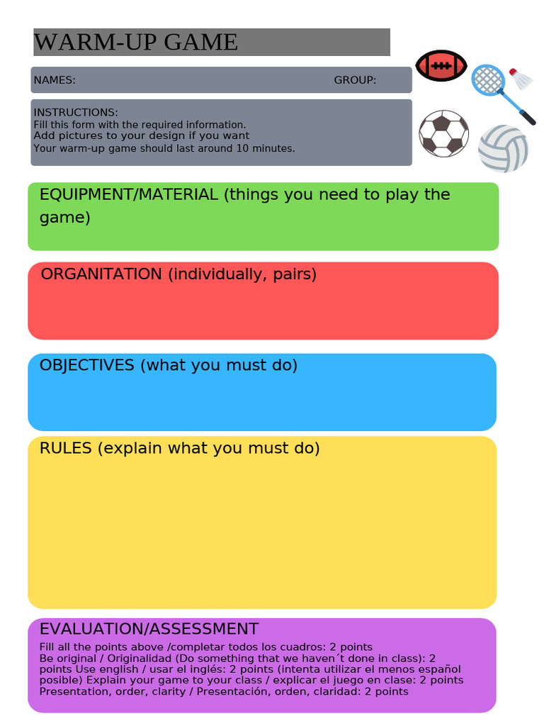 Warm-Up Game Templete Word | PDF