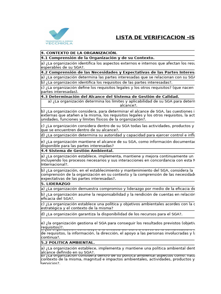 Verificación del Sistema ISO 14001 | PDF | Planificación | Auditoría