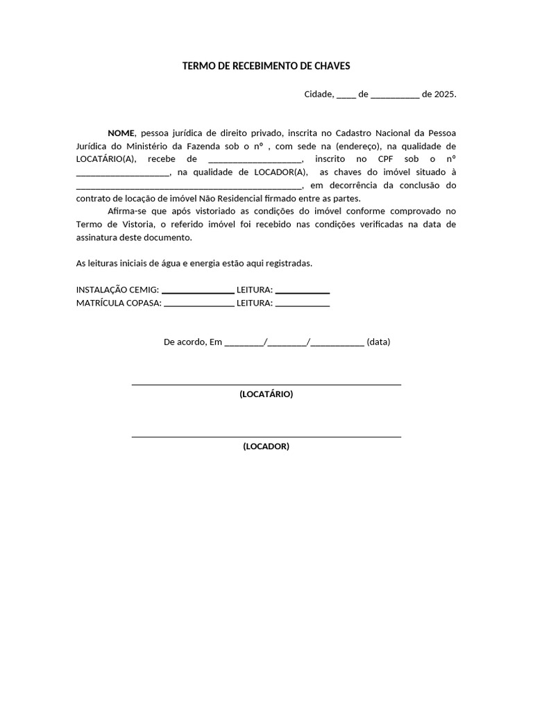 Termo de Recebimento de Chaves | PDF