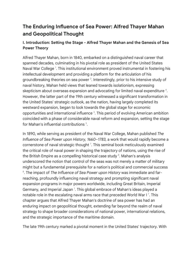 6 - Mahan's Sea Power Analyzed | PDF | Geopolitics | Alfred Thayer Mahan