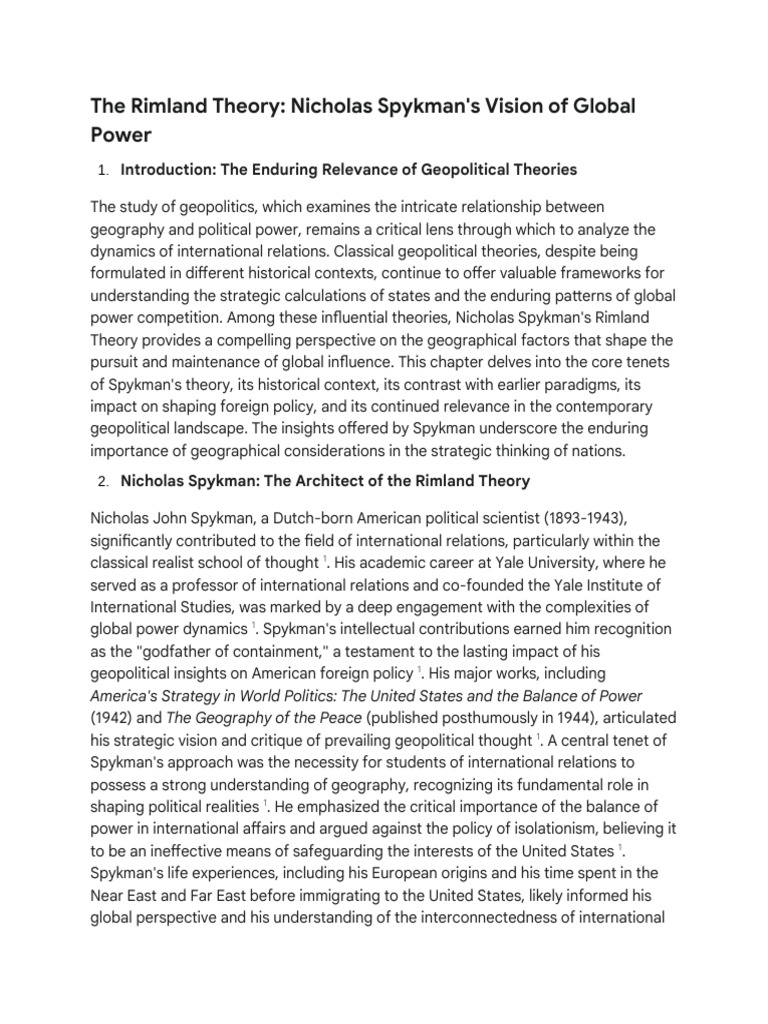 Spykman's Rimland Theory Explained | PDF | Geopolitics | International ...