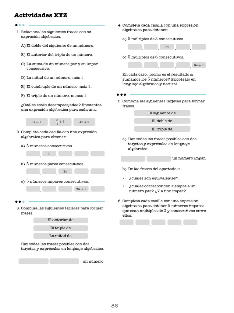 Actividades XYZ | PDF | Matemáticas | Álgebra