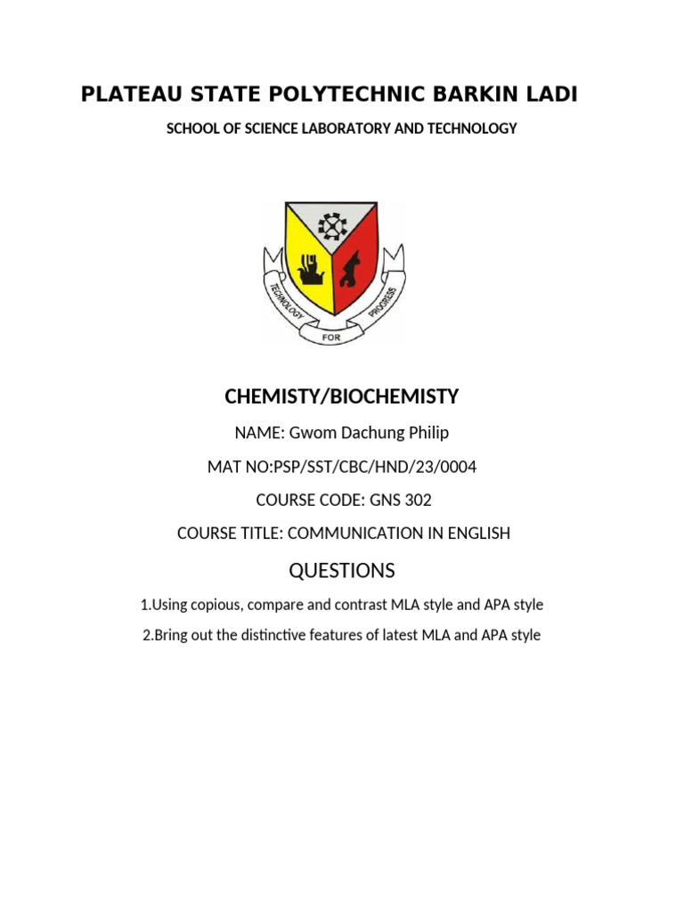 PLATEAU STATE POLYTECHNIC BARKIN LAD1 Philip | PDF | Citation | Apa Style