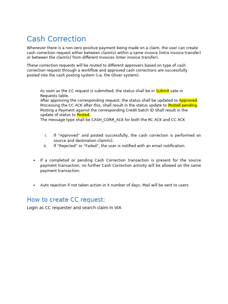 Cash Correction Process Overview | PDF | Cash