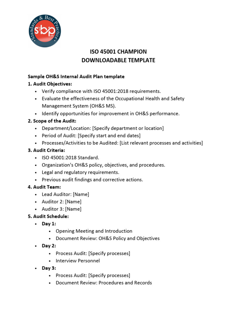 Sample OHS Internal Audit Plan Template | PDF | Audit | Internal Audit