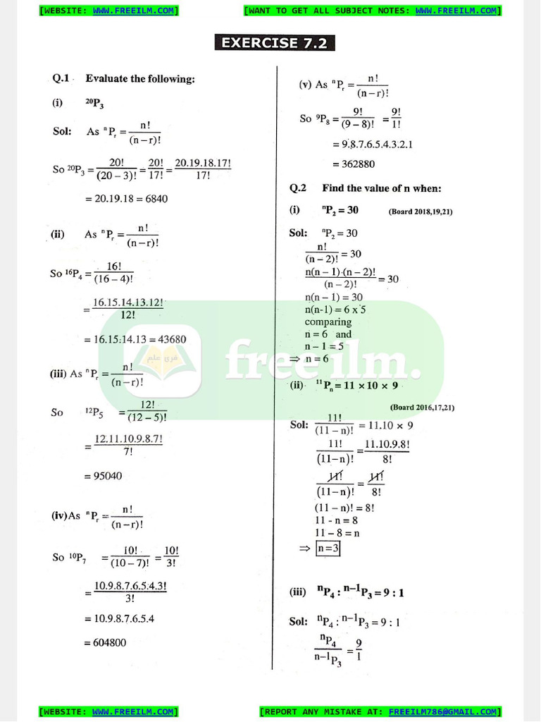 11th Maths Chap7 Ex 7.2 | PDF