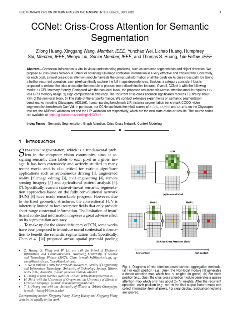 CCNet - Criss-Cross Attention For Semantic Segmentation | PDF | Image Segmentation | Artificial ...