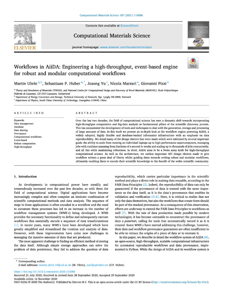 Workflows in AiiDA-Engineering a High-throughput, Event-based Engine | PDF