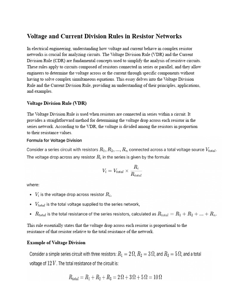 Voltage and Current Division Rules in Resistor Networks | PDF ...