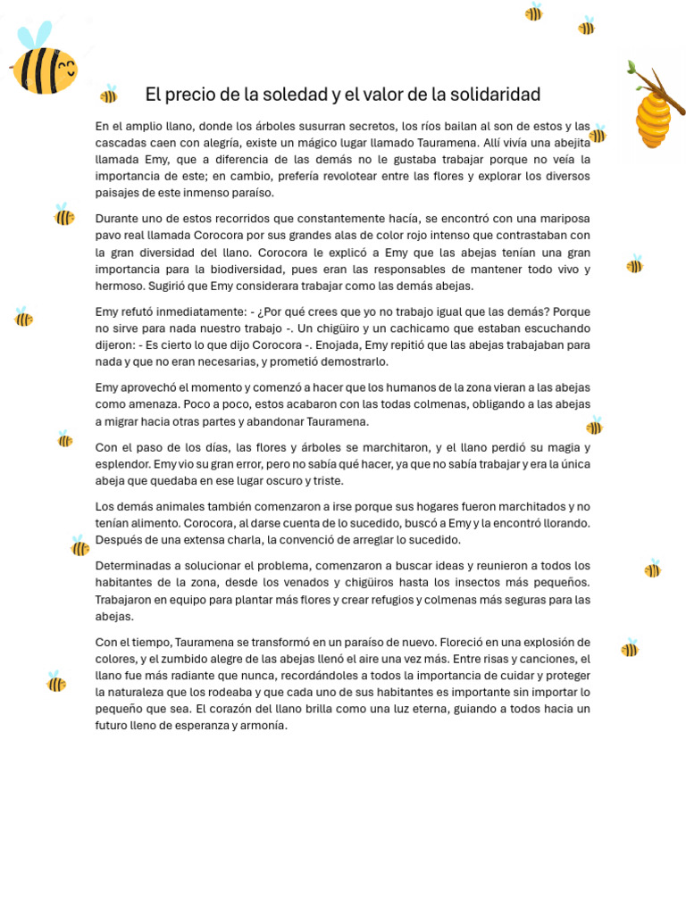 Sebastian Unriza Torres - Cuento Sobre Las Abejas | PDF | Abejas
