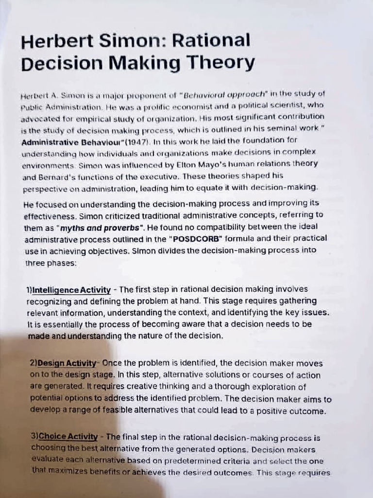 Simon's Decision Making Theory | PDF | Decision Making | Rationality