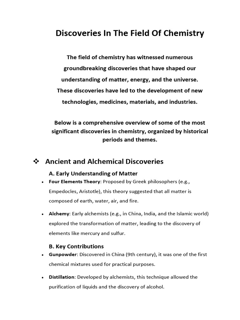 Key Discoveries in Chemistry | PDF | Urea | Atoms