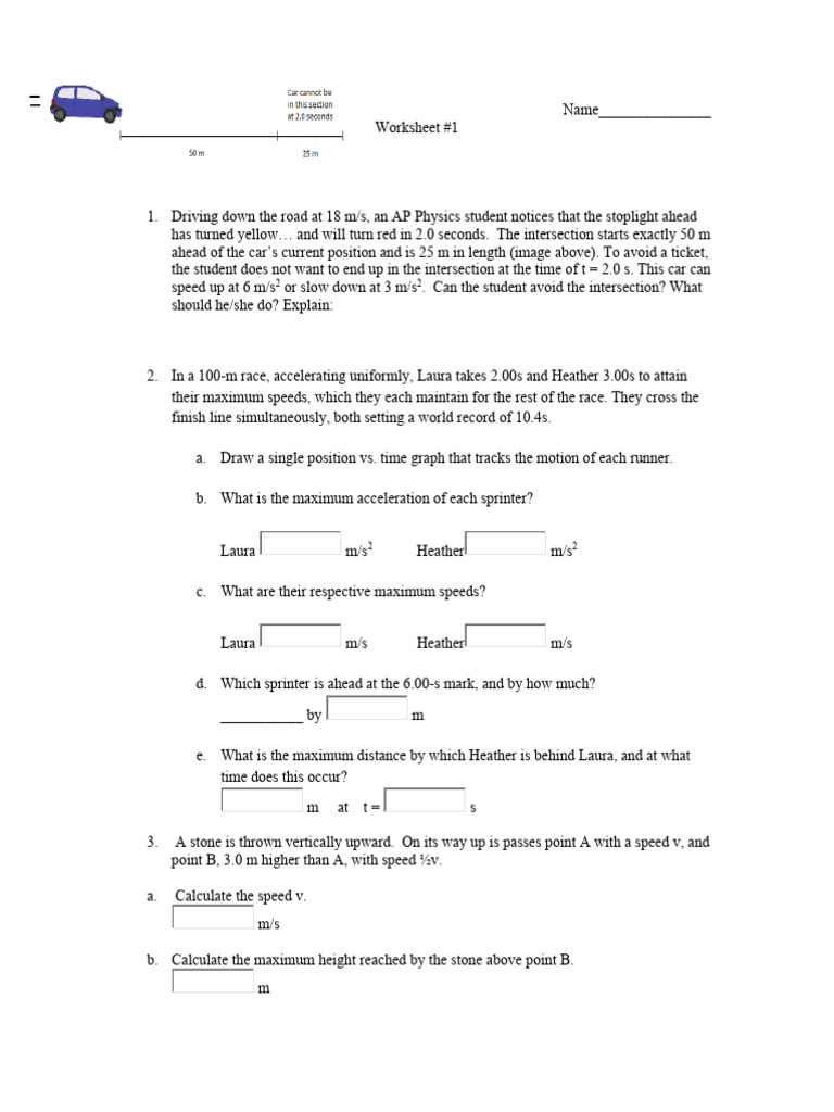 Worksheet 1 Acceleration and Projectiles | PDF | Acceleration | Projectiles