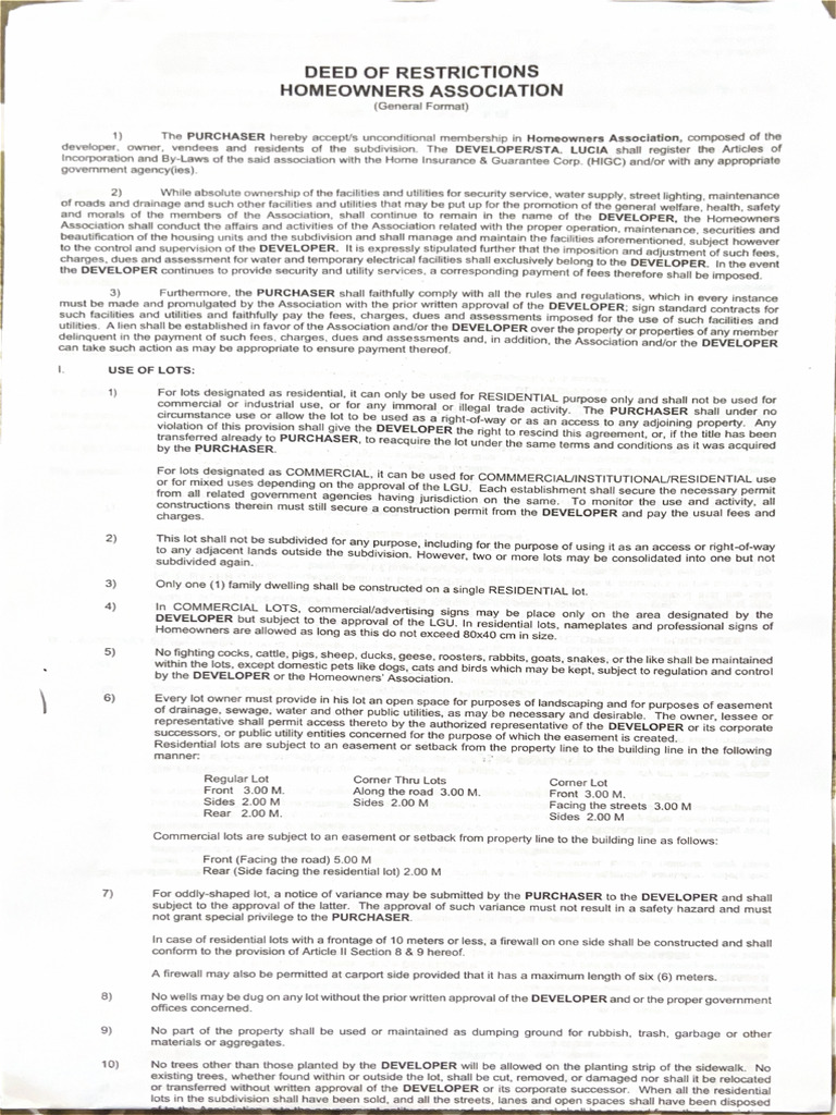 Deed of Restrictions | PDF