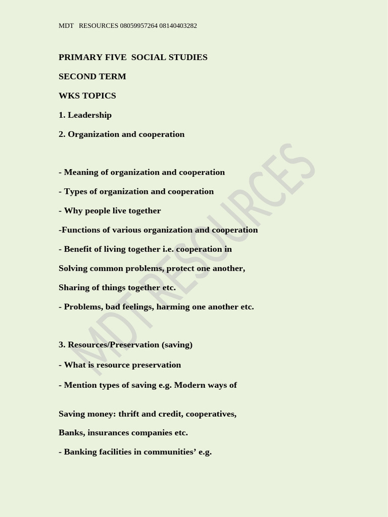 Second Term Primary 5 Social Studies | PDF | Cost Of Living | Water