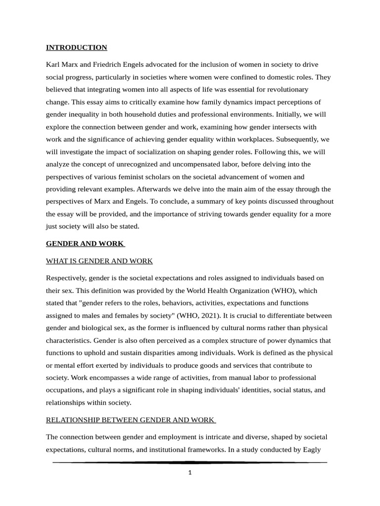 Gender Inequality in Work and Family Dynamics | PDF | Gender | Gender ...