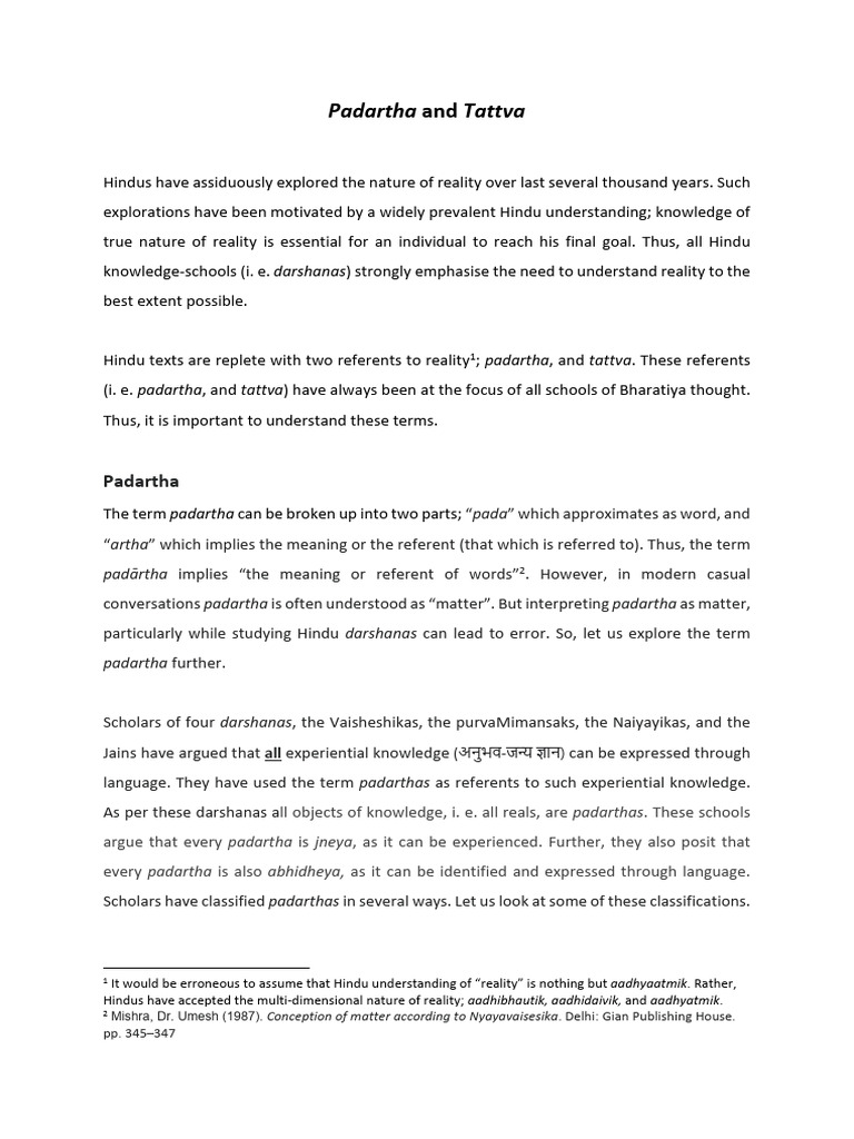 Understanding Padartha and Tattva in Hinduism | PDF | Ātman (Hinduism ...