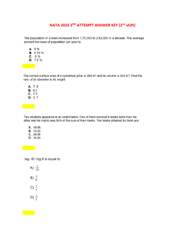 Nata 2023 2ND Attempt Answer Key 2ND Shift | PDF