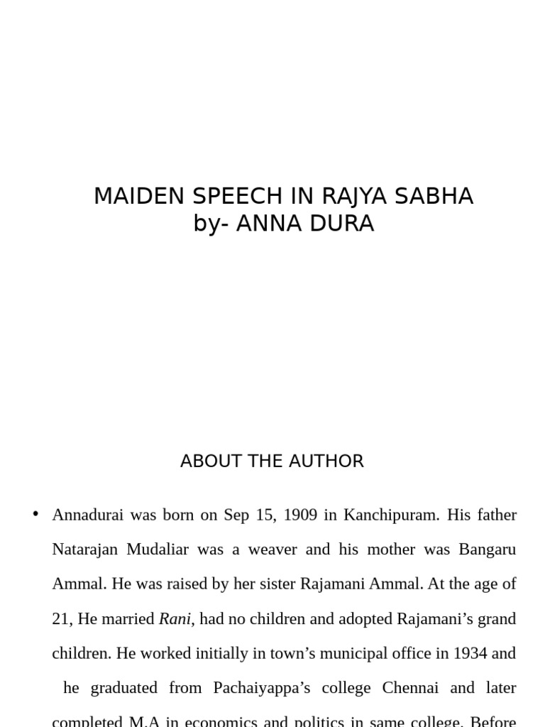 Anna's Maiden Speech in Rajya Sabha | PDF | Tamils | Tamil Nadu