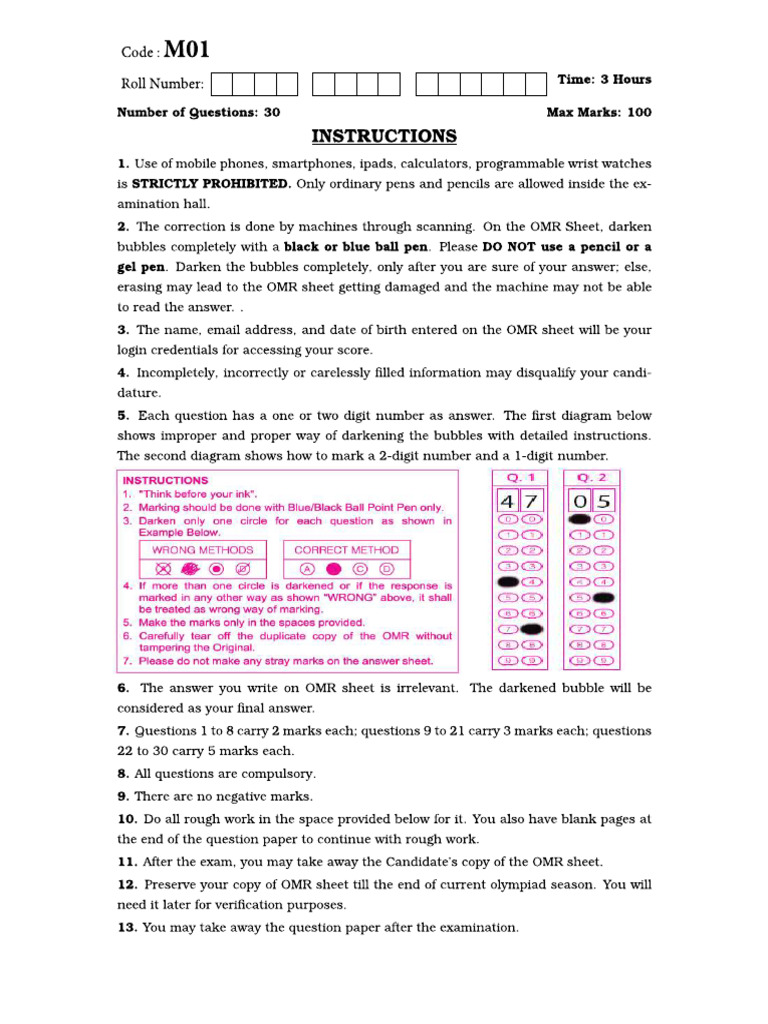 IOQM Question Paper | PDF