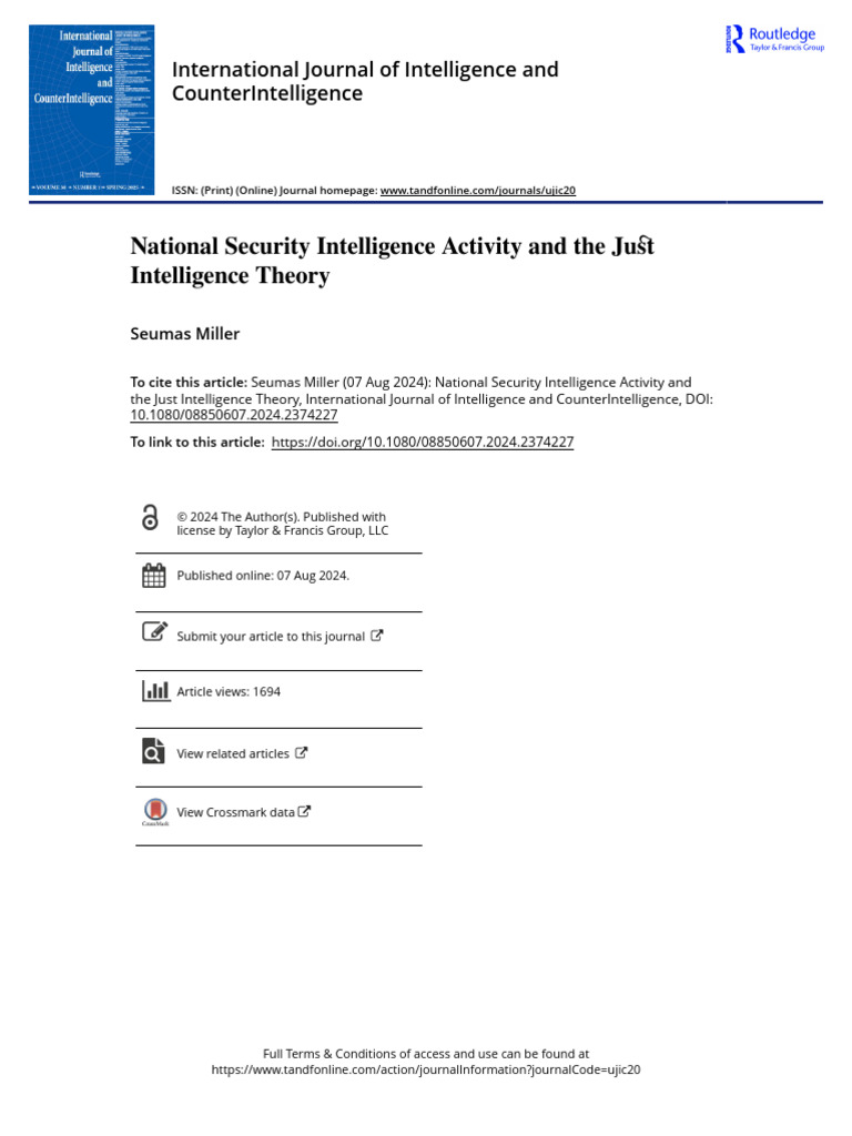 National Security Intelligence Activity and The Just Intelligence ...