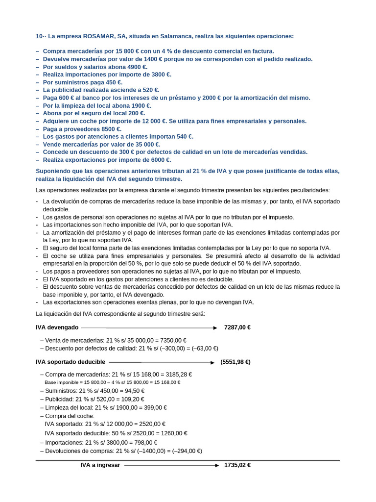 Sol. Ejerc 1. Liquidación Iva. Rosamar | PDF | Impuesto al valor agregado | Economias