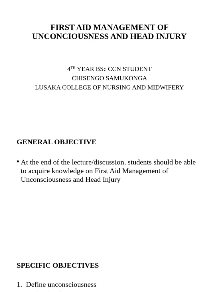 First Aid for Unconsciousness & Head Injury | PDF | Cardiopulmonary ...